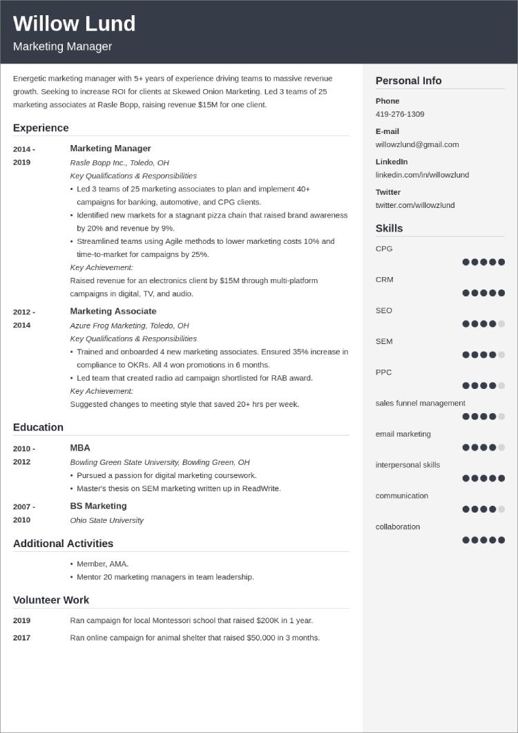 Marketing Manager Resume—Examples and 25+ Writing Tips