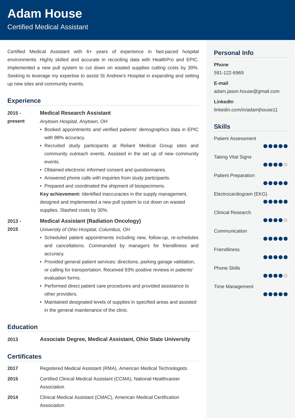 Medical Assistant Resume Example Template For 2023