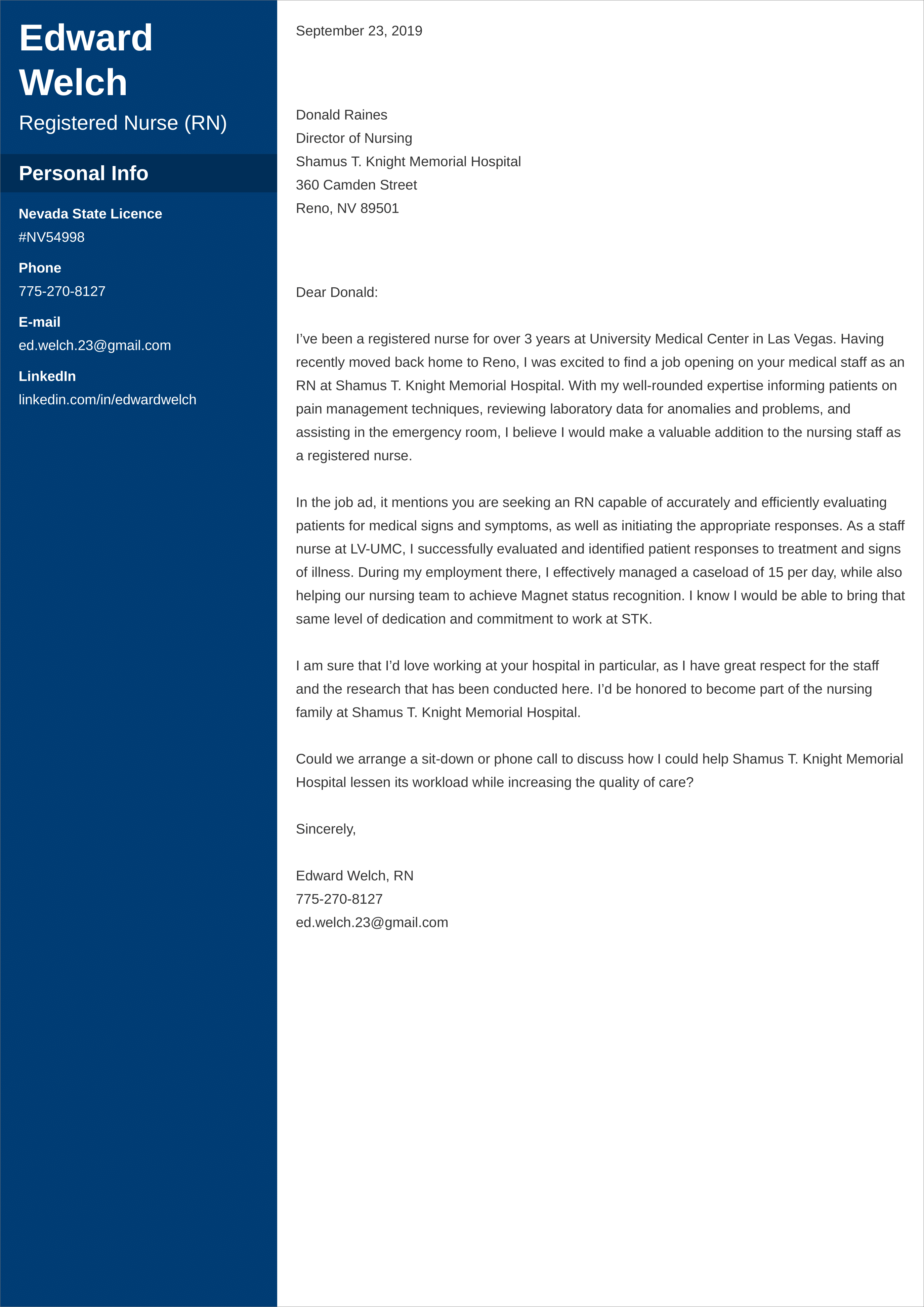 Nursing Cover Letter Examples Ready To Use Templates
