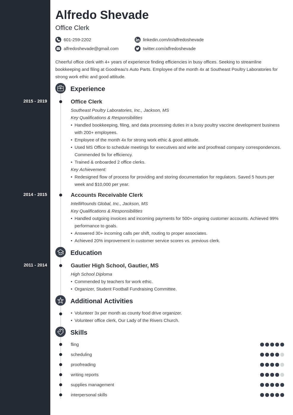 Office Clerk Resume Example Job Description Skills