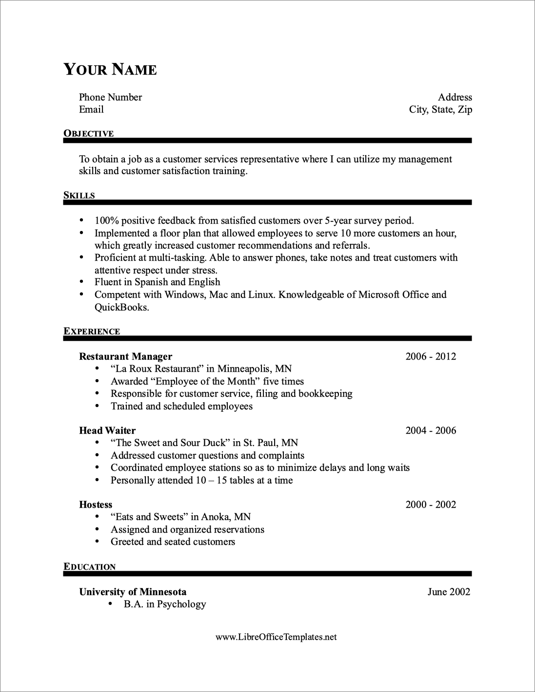 Openoffice Resume Template