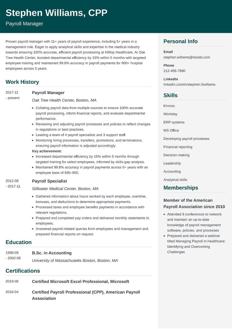 Payroll Resume