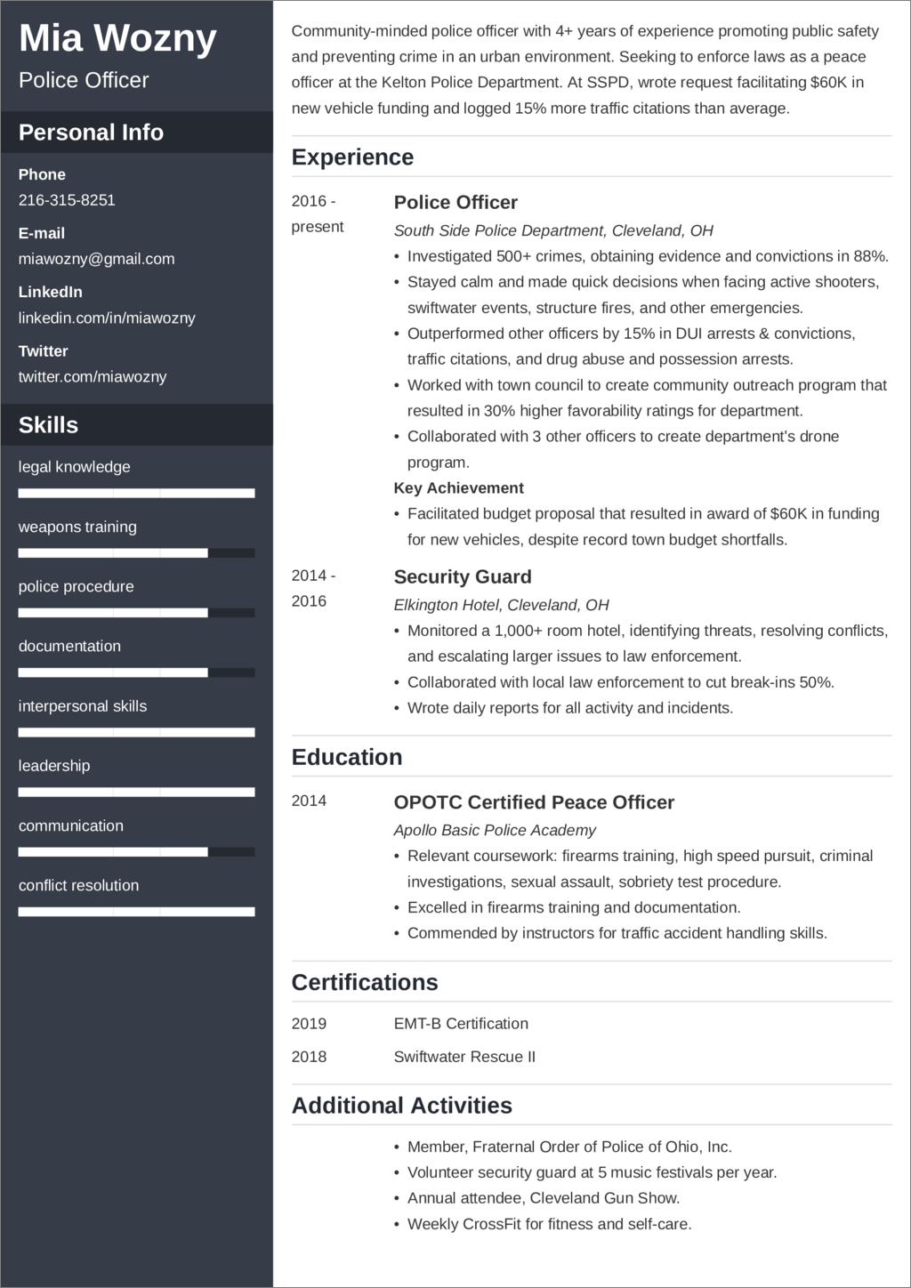 Police Officer Resume Example With Skills Writing Tips Police Officer Resume Example With Skills Writing Tips