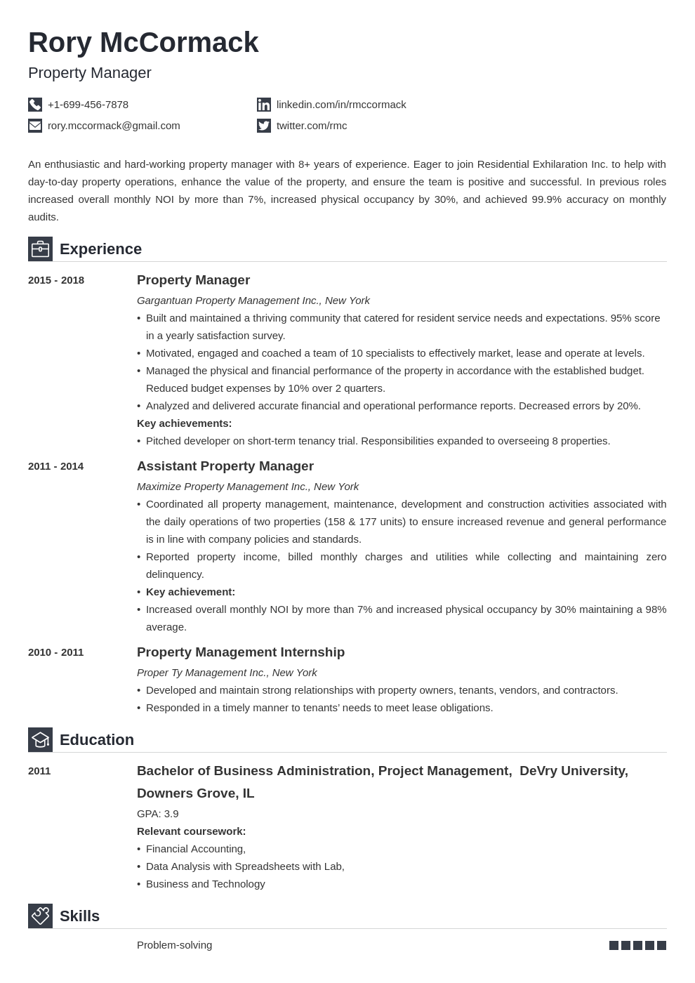Property Manager Resume Sample Templates For 2023