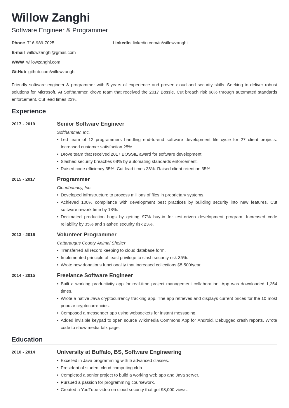Chronological Resume Format Templates Examples