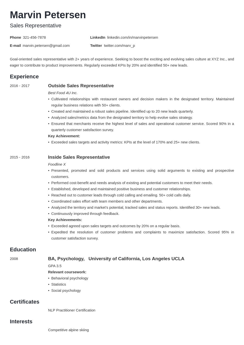 Sales Representative CV Examples And Templates For 2023