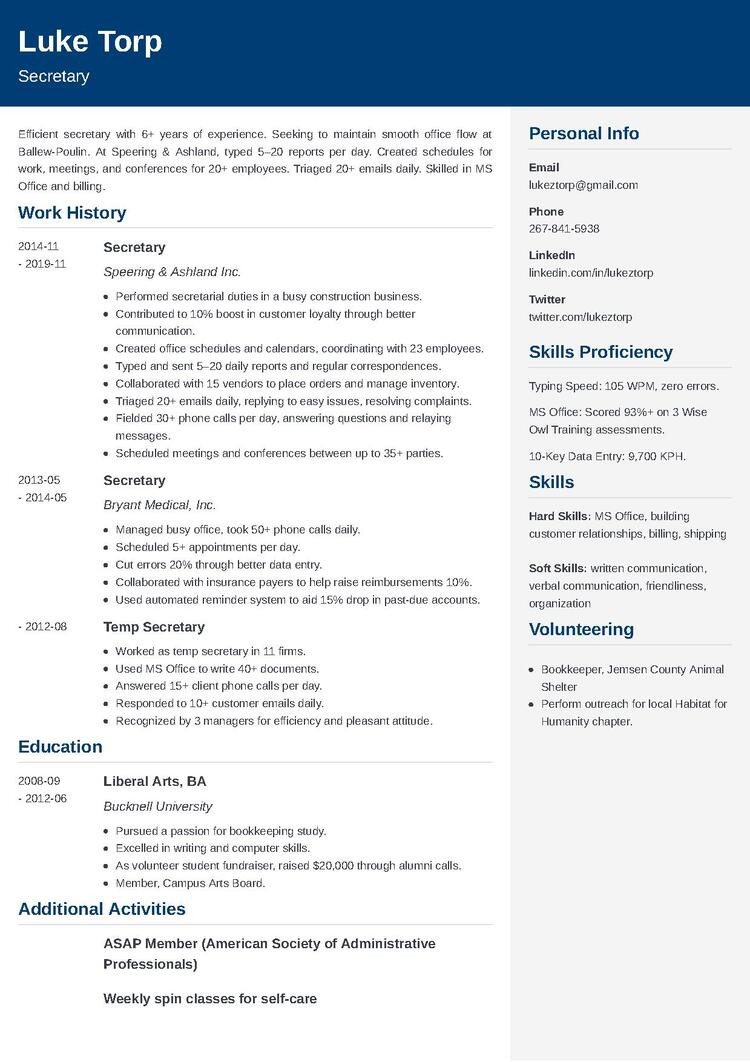 Secretary Resume—Examples, Skills and Expert Tips in 2026