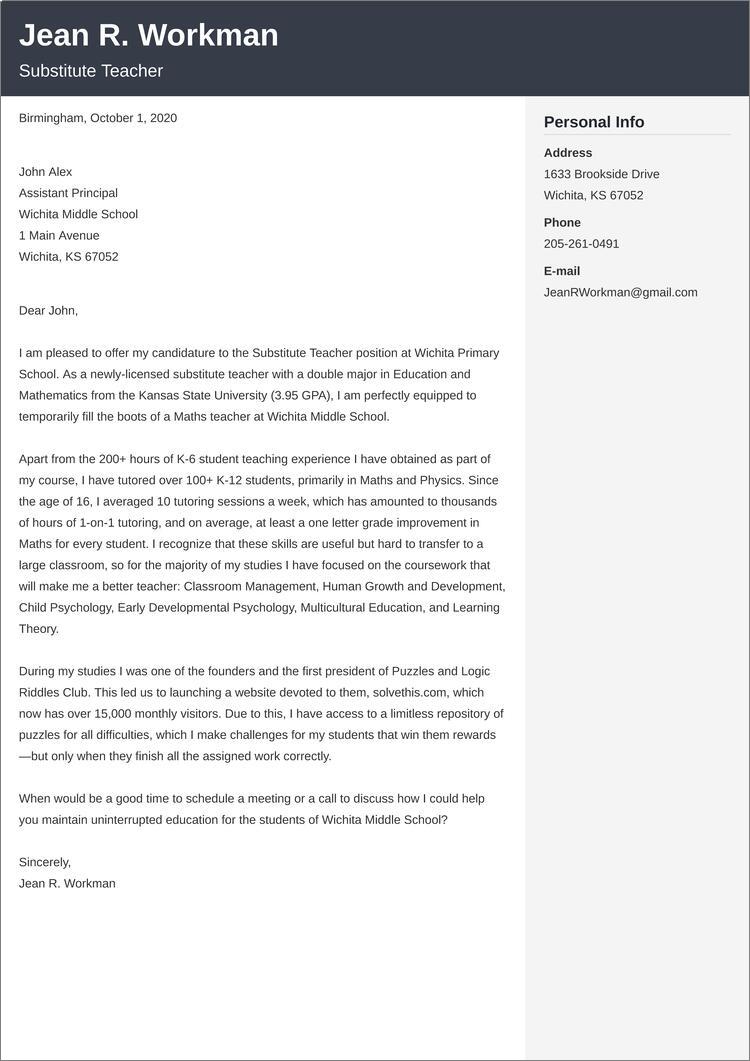 Substitute Teacher Cover Letter Examples Templates 2023 Substitute Teacher Cover Letter Examples Templates 2023