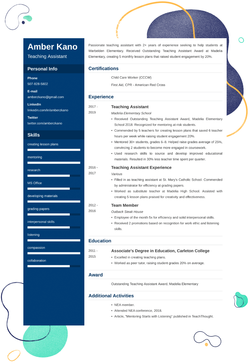 Teaching Assistant Resume Examples To Apply In 2023 Teaching Assistant Resume Examples To Apply In 2023