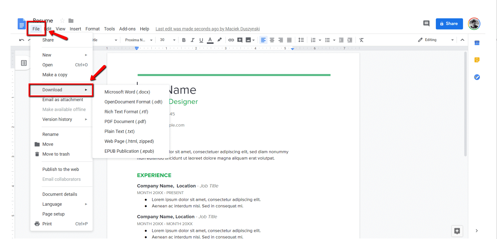 Google Docs CV Templates To Download for Free in 2025
